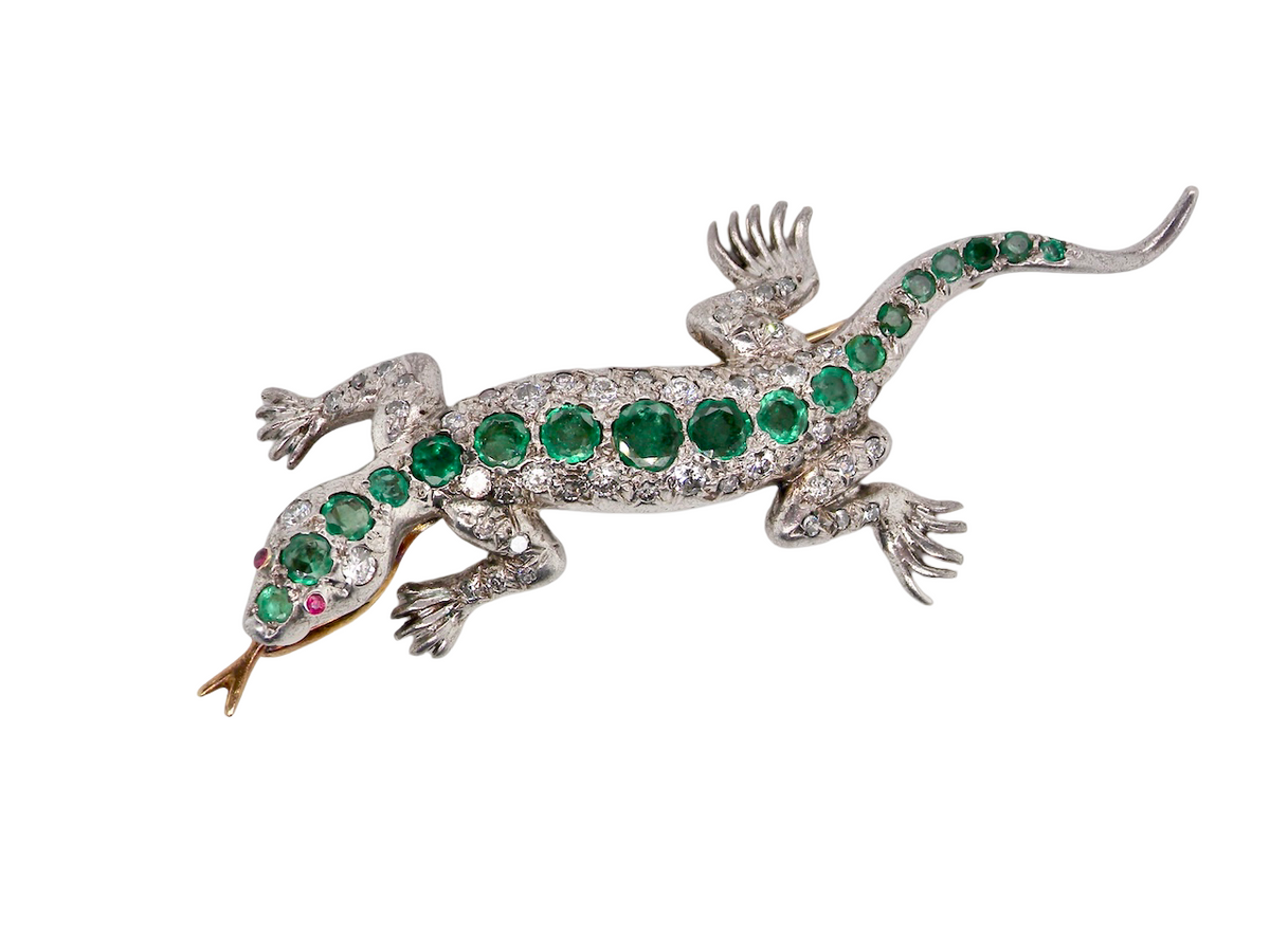 A fabulous emerald and diamond lizard brooch – Vintage Tom Antique ...